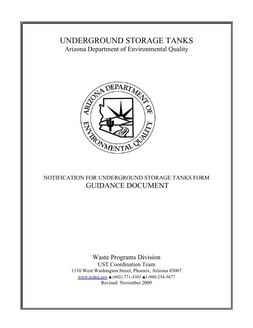 Guidance Document for Notification for Underground Storage Tanks