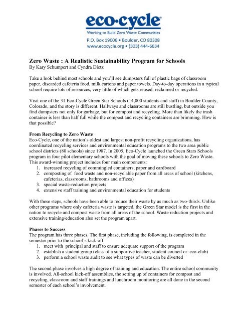 Zero Waste: A Realistic Sustainability Program for Schools - Eco-Cycle