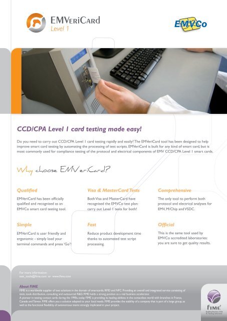 EMVeriCard flyer - FIME's EMV Level 1 type approval card test tool