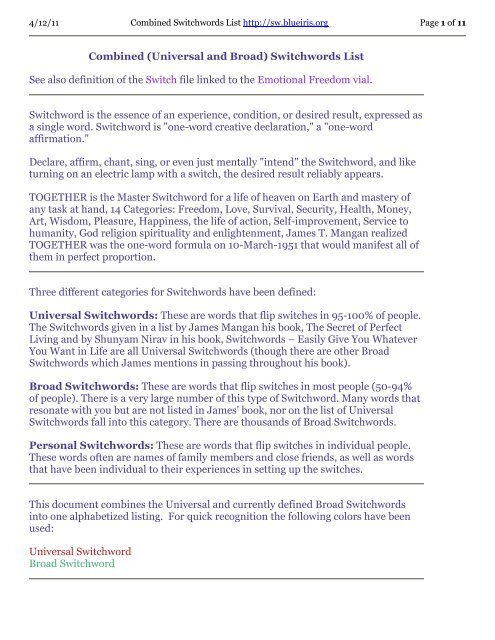 Combined (Universal and Broad) Switchwords List See ... - Ehdef.com