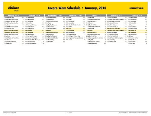 Encore Wam Schedule - January, 2010 - Starz