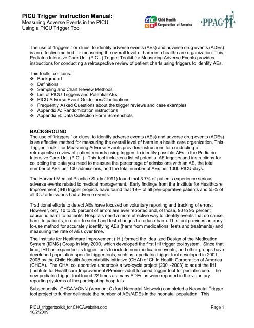 PICU Trigger Instruction Manual - Child Health Corporation of America