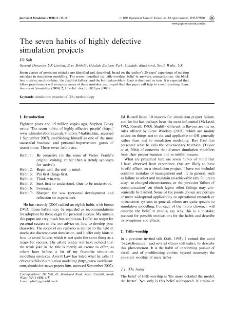 The seven habits of highly defective simulation ... - IngentaConnect