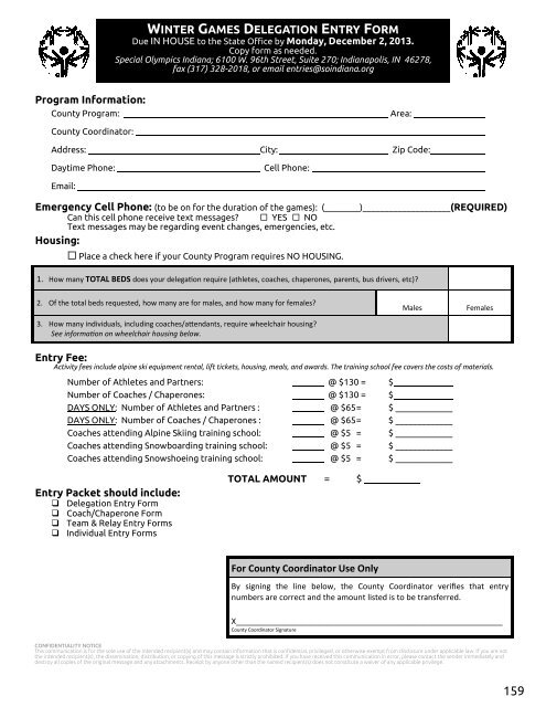 Winter Games - Entry Forms - Special Olympics Indiana