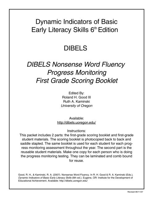 Nonsense Word Fluency - Dibels - University of Oregon