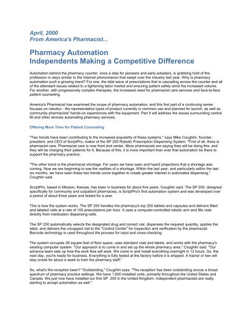 Pharmacy Automation Independents Making a ... - ScriptPro