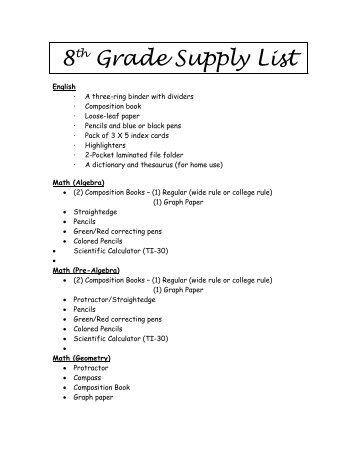 Oak Valley Middle School 6 Grade Supply List