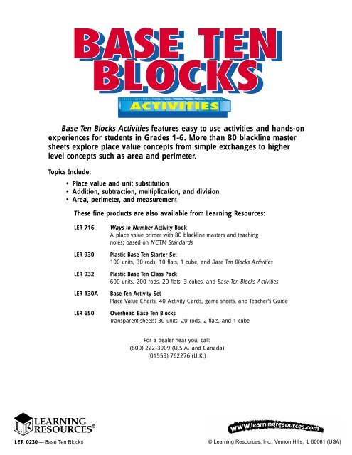 Base Ten Blocks Activity Book - Learning Resources