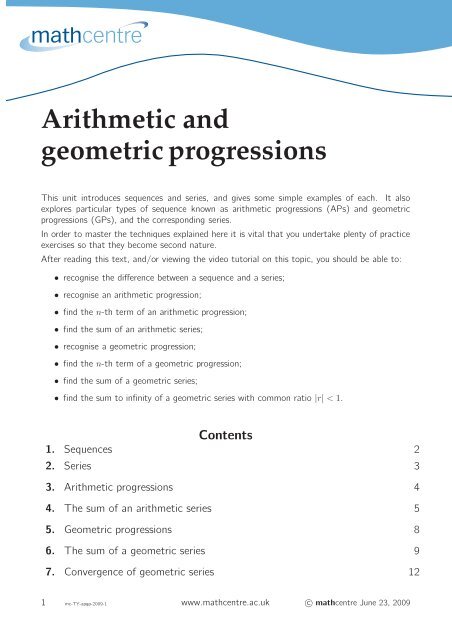 Arithmetic and geometric progressions - Math Centre