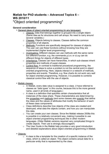 Matlab for PhD students Advanced Topics 6