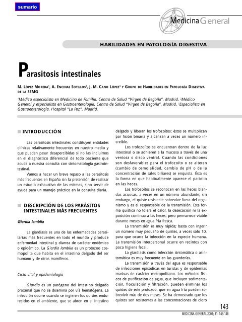 143 Parasitosis intestinales - Revista Medicina General y de Familia