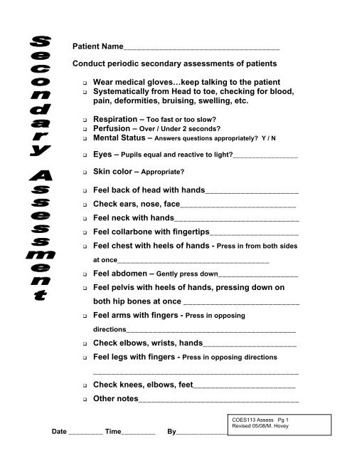 COES113 - Secondary Assessment Worksheet