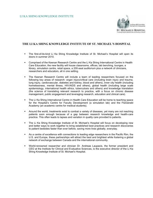 LI KA SHING KNOWLEDGE INSTITUTE - St. Michael's Hospital