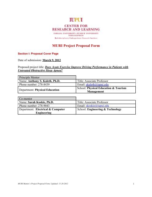 MURI Project Proposal Form - Oncourse - Indiana University