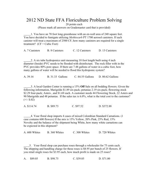 2012 ND State FFA Floriculture Problem Solving - ND FFA