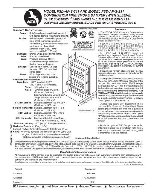 Submittal - Airfoil Combination Fire/Smoke Damper - Class I Leakage