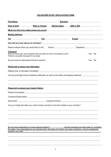 Volunteer application form - Mission Travel