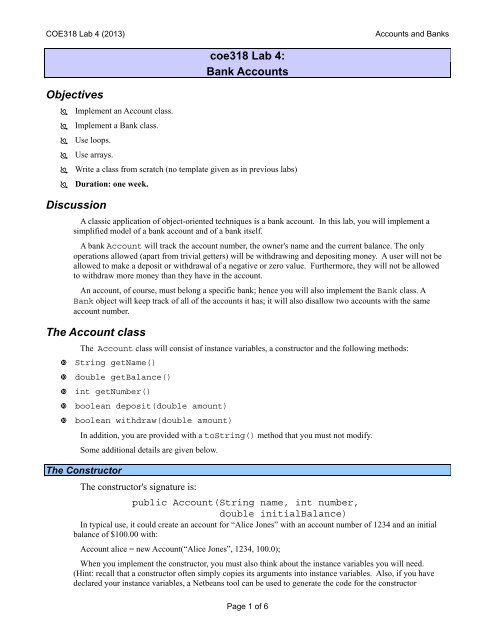 coe318/bme506 Lab 4: Bank Accounts