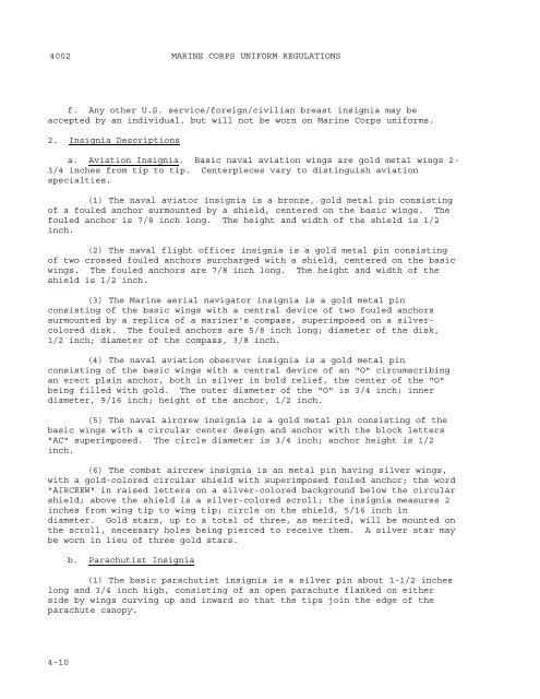 MARINE CORPS UNIFORM REGU