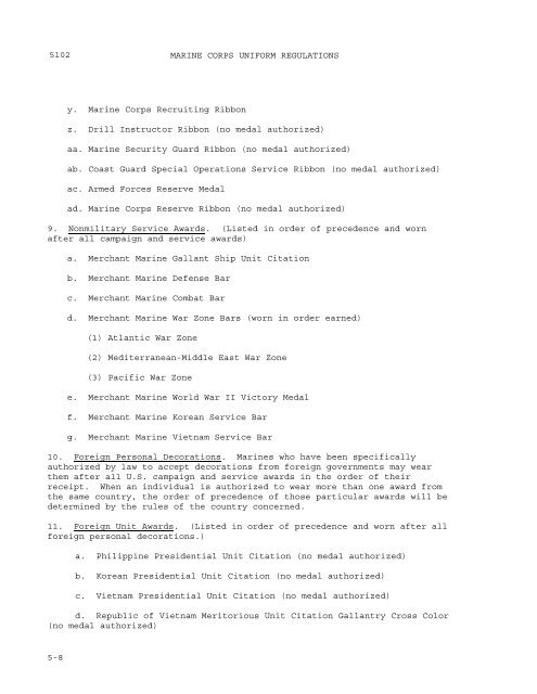 MARINE CORPS UNIFORM REGU