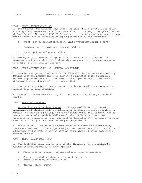 MARINE CORPS UNIFORM REGU