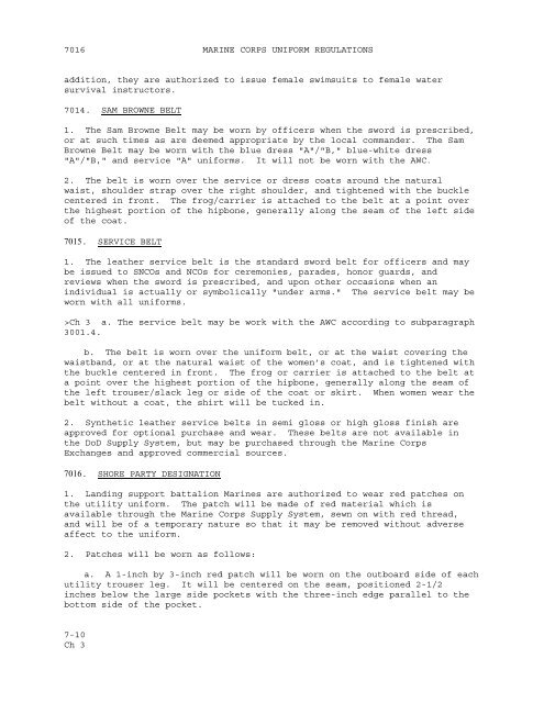 MARINE CORPS UNIFORM REGU