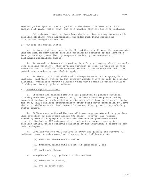 MARINE CORPS UNIFORM REGU