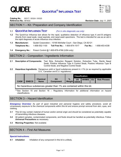 MSDS - Quidel Corporation MSDS - Quidel Corporation