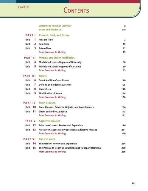 Table of Contents - Home - Focus On Grammar