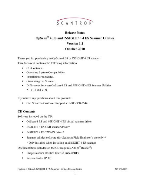 Release Notes OpScan 4 ES and iNSIGHTâ ¢ 4 ES ... - Scantron