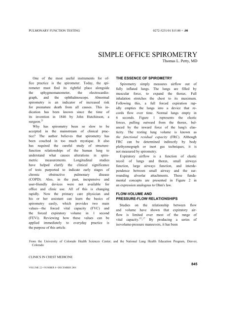 Simple Office Spirometry A paper that stresses the ... - Welch Allyn