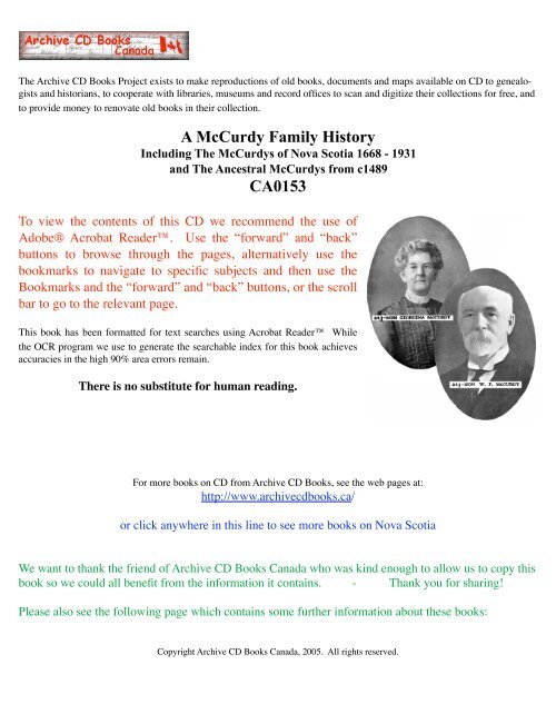 A McCurdy Family History CA0153 - Archive CD Books Canada