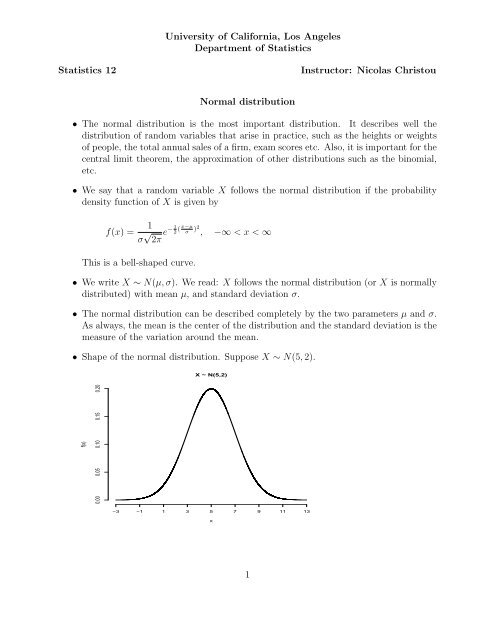 12. Normal distribution. - UCLA Statistics