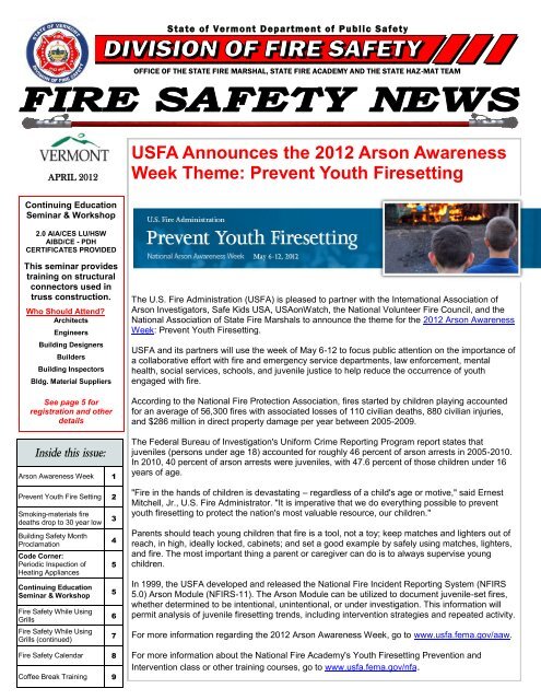 USFA Announces the 2012 Arson Awareness Week Theme: Prevent ...