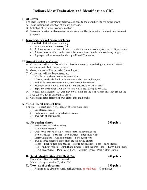 Indiana Meat Evaluation and Identification CDE - Indiana 4-H