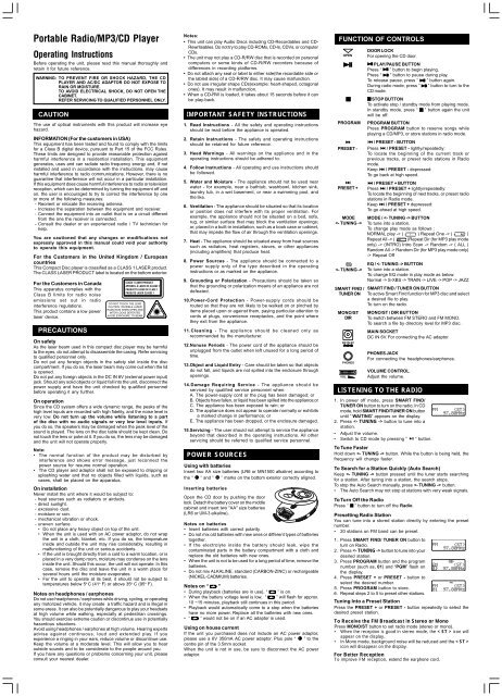 Portable Radio/MP3/CD Player Operating Instructions - Venturer