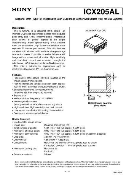 Datasheet for Sony ICX205AL CCD Sensor - Sony - Device Drivers