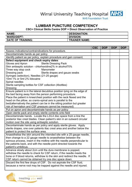 Lumbar Puncture Consent Form Expected Adverse Effects Following A
