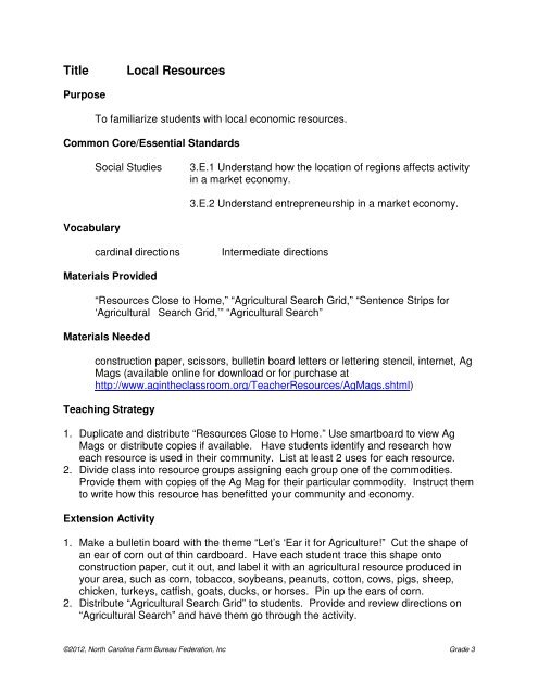 Lesson Plan 2 – Local Resources - Ag in the Classroom
