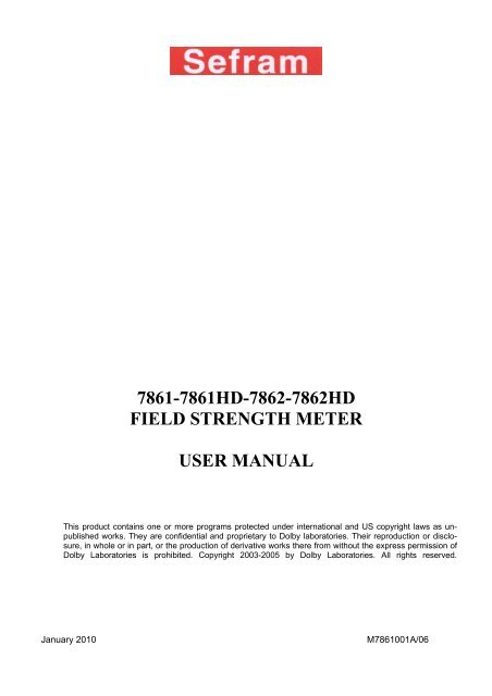 7861-7861hd-7862-7862hd field strength meter user manual - Sefram