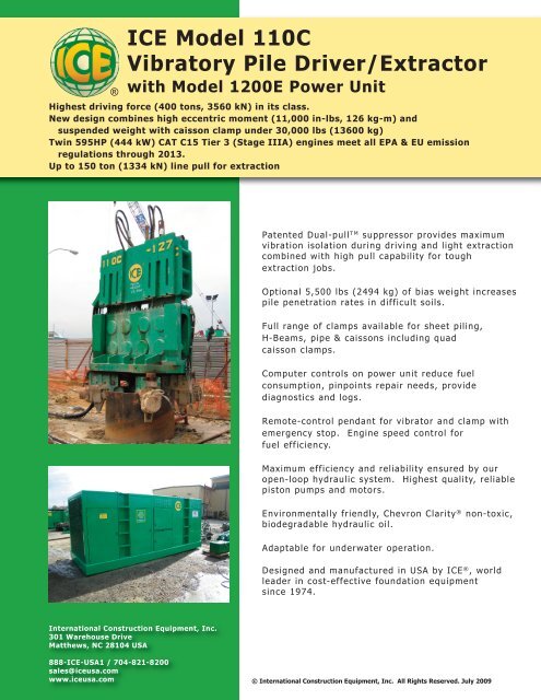 ICE Model 110C Vibratory Pile Driver/Extractor - ICEUSA