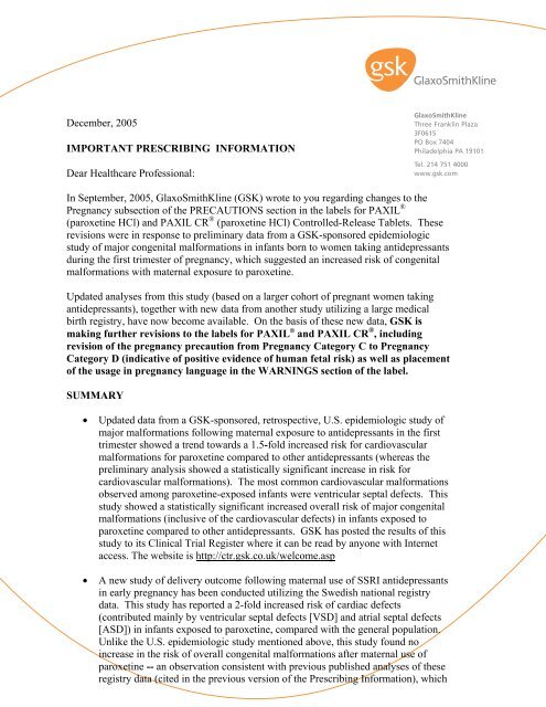 Important Prescribing Information: Dear Healthcare Professional Letter