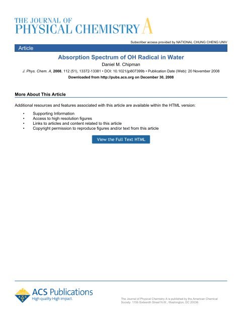 Absorption Spectrum of OH Radical in Water