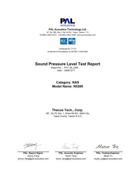 Sound Pressure Level Test Report - Thecus