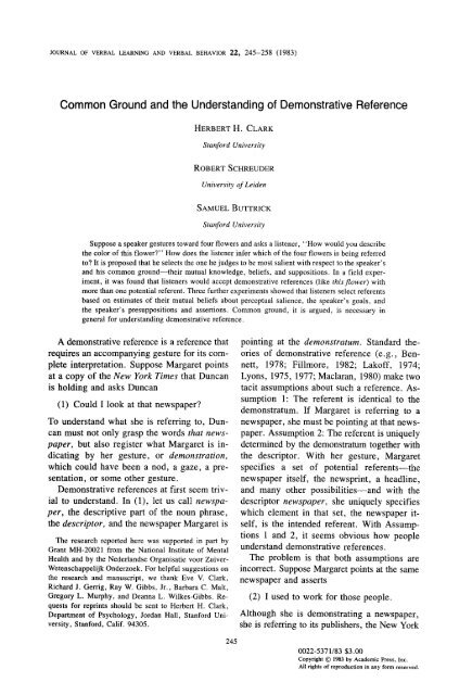 Common Ground and the Understanding of Demonstrative Reference