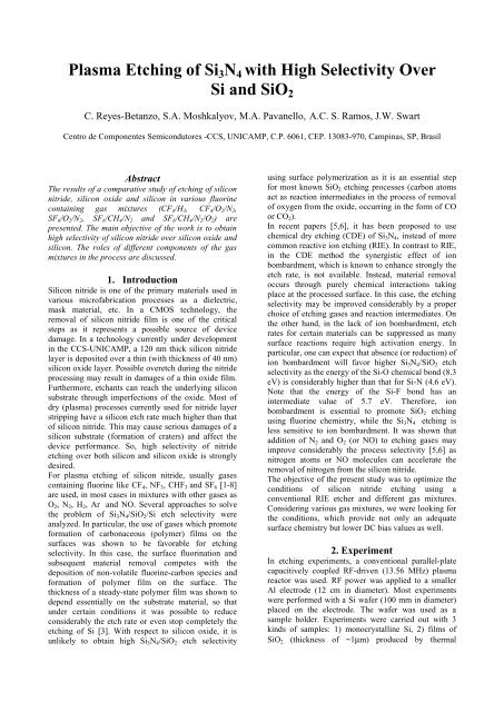 Plasma Etching of Si3N4 with High Selectivity Over Si and SiO2 - LSI