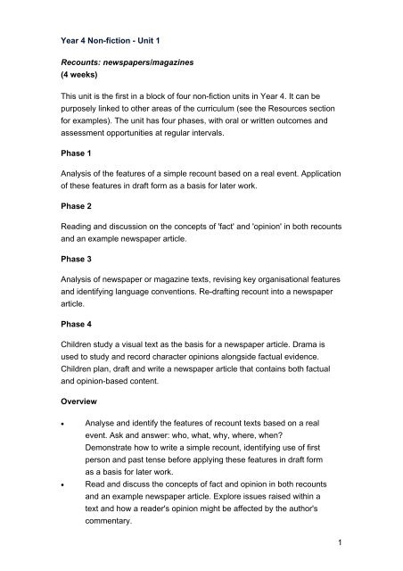Year 4 Non-fiction - Unit 1 - BGfL - Birmingham Grid for Learning