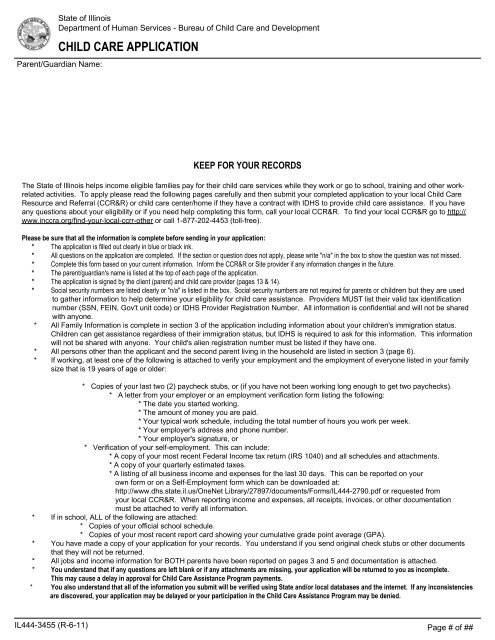 Child Care Application - Illinois Department of Human Services