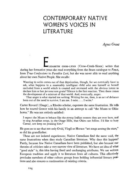 CONTEMPORARY NATIVE WOMEN'S VOICES IN LITERATURE