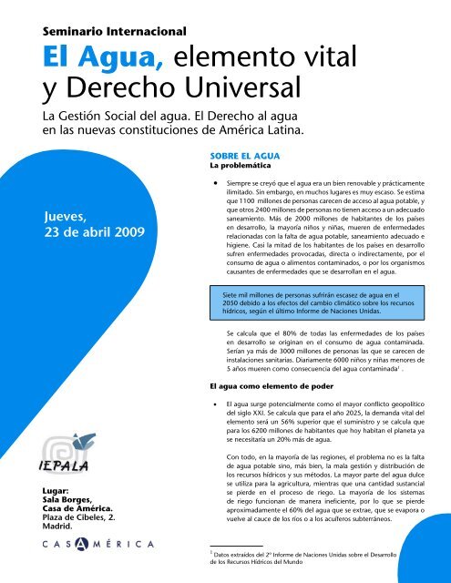 El Agua, elemento vital y Derecho Universal - Iepala